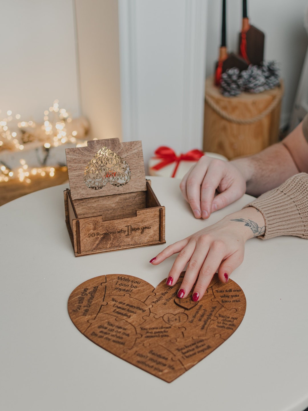 Personalized Heart Puzzle in Wood Box, 12/20/28 Reasons Why I Love You ...