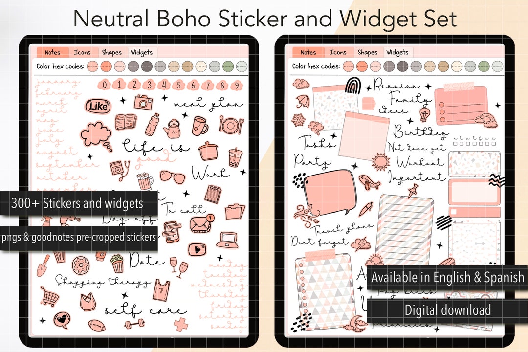 300+ DIGITAL STICKERS, Icons, and WIDGETS in English and Spanish ...