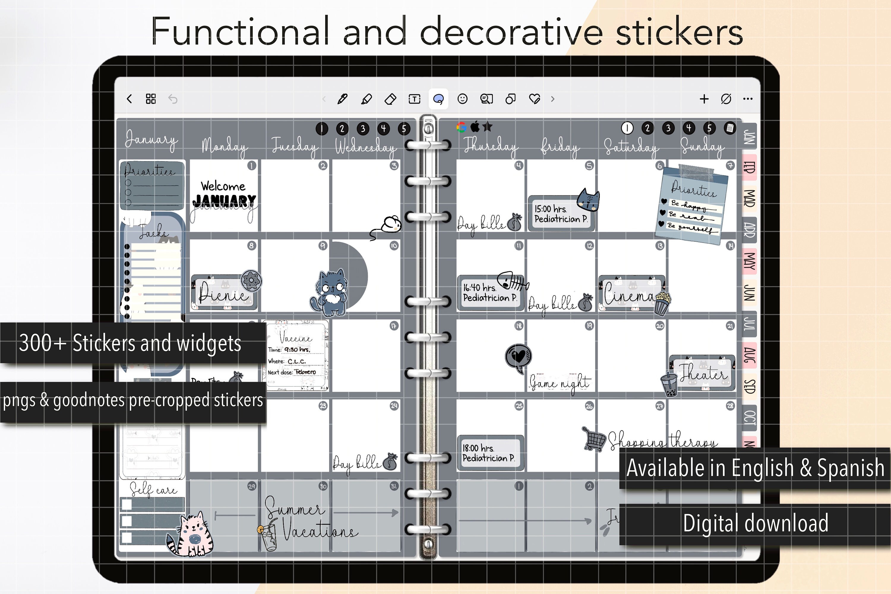 300+ DIGITAL STICKERS, Icons, and WIDGETS in English and Spanish ...