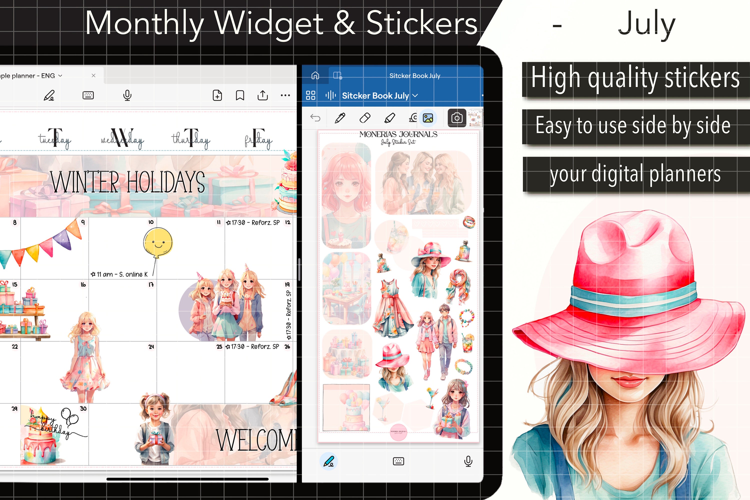 Cute BIRTHDAY DIGITAL STICKERS in English and Spanish. 100 Party ...