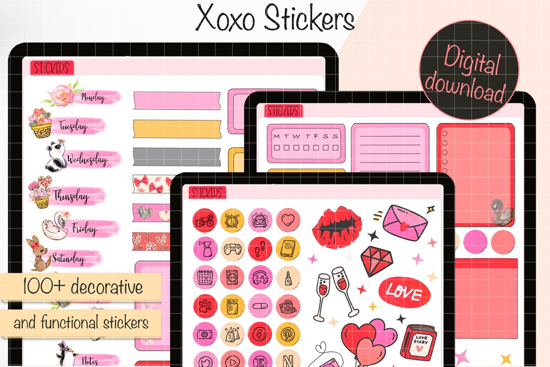 DIGITAL STICKERS in English and Spanish for VALENTINE'S Day. Cute Love ...