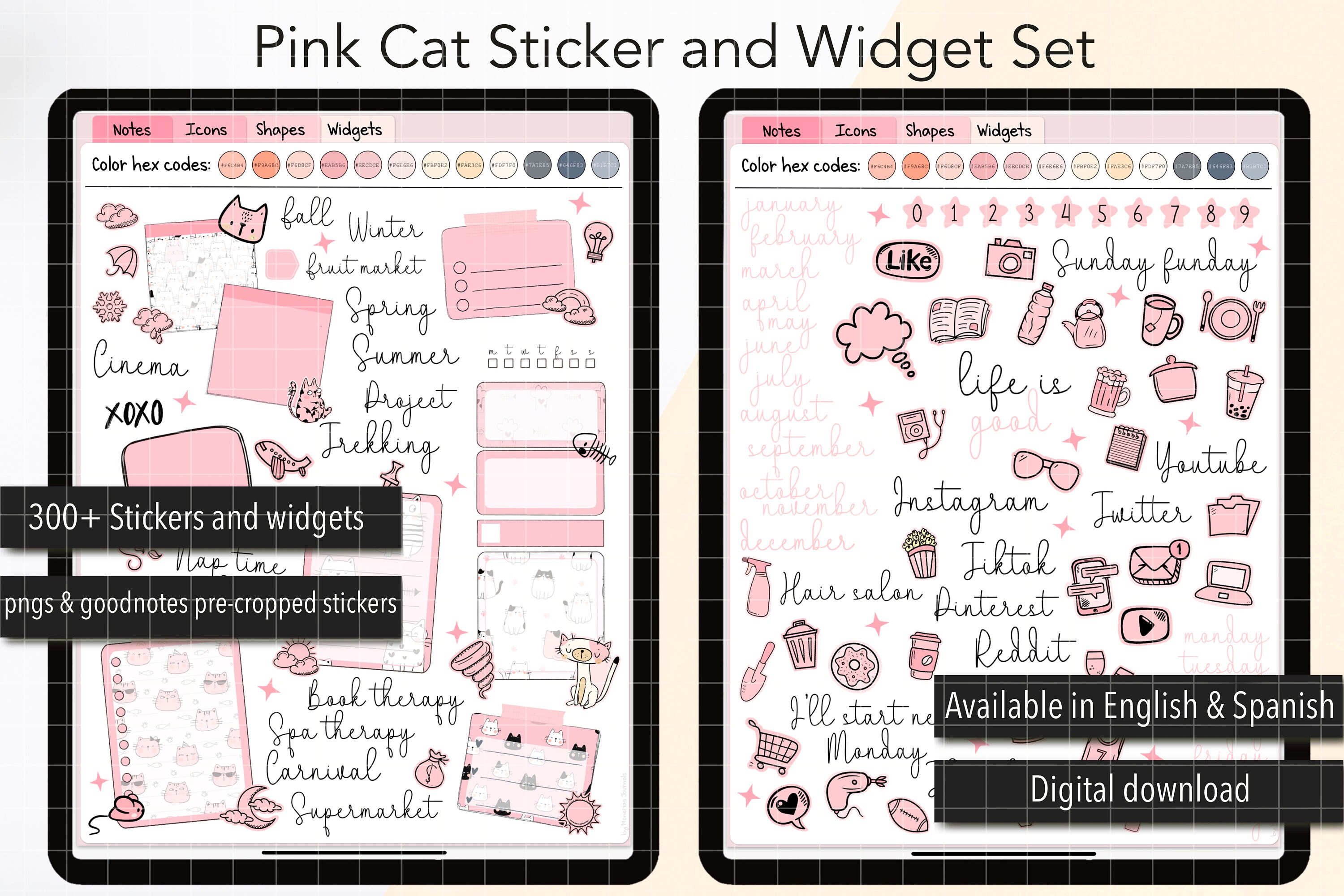 300 DIGITAL STICKERS, Icons, and WIDGETS in English and Spanish ...