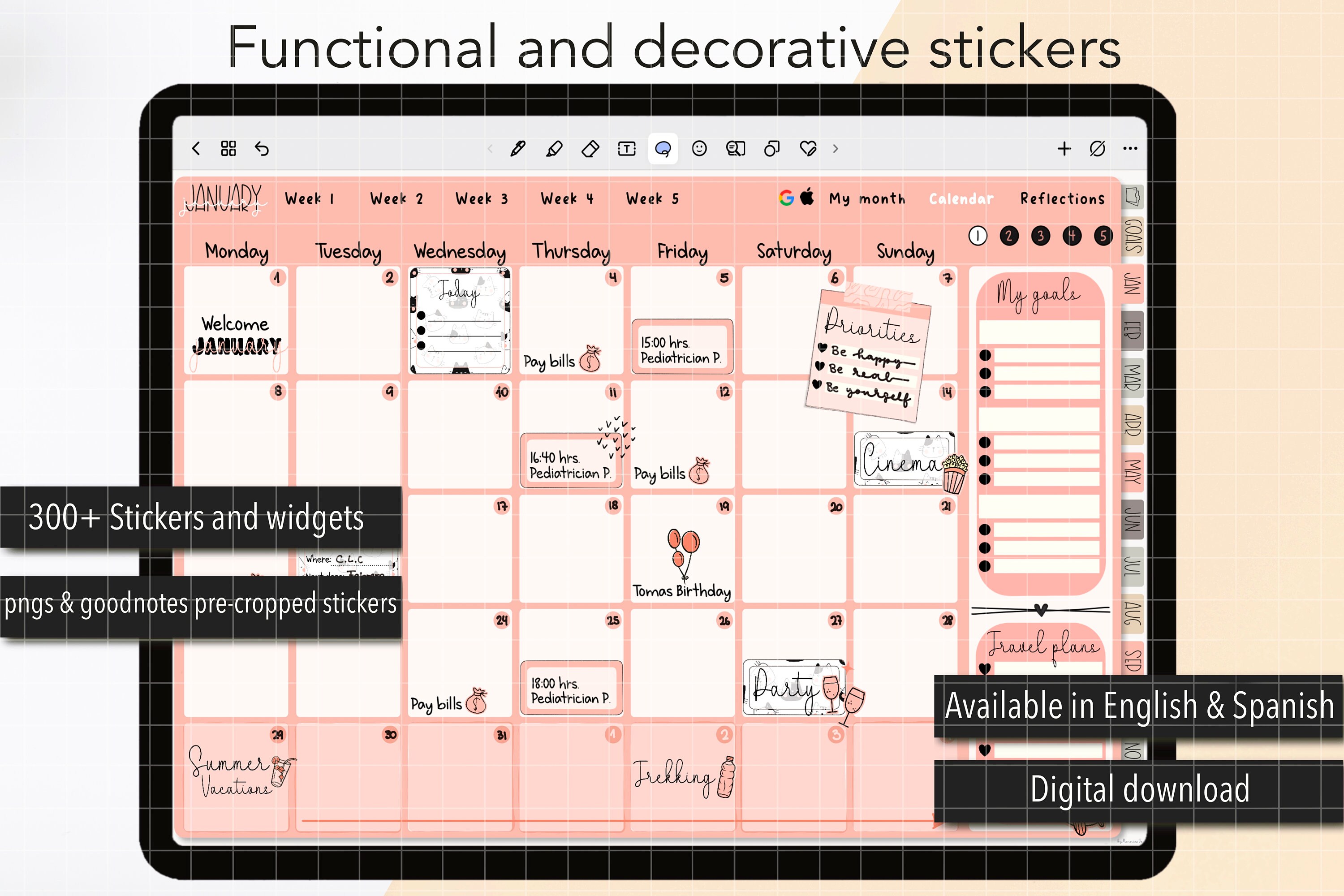 300+ DIGITAL STICKERS, Icons, and WIDGETS in English and Spanish ...