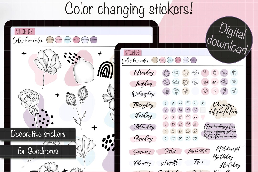COLOR-CHANGING STICKERS in Spanish for Goodnotes. Decorative Digital ...