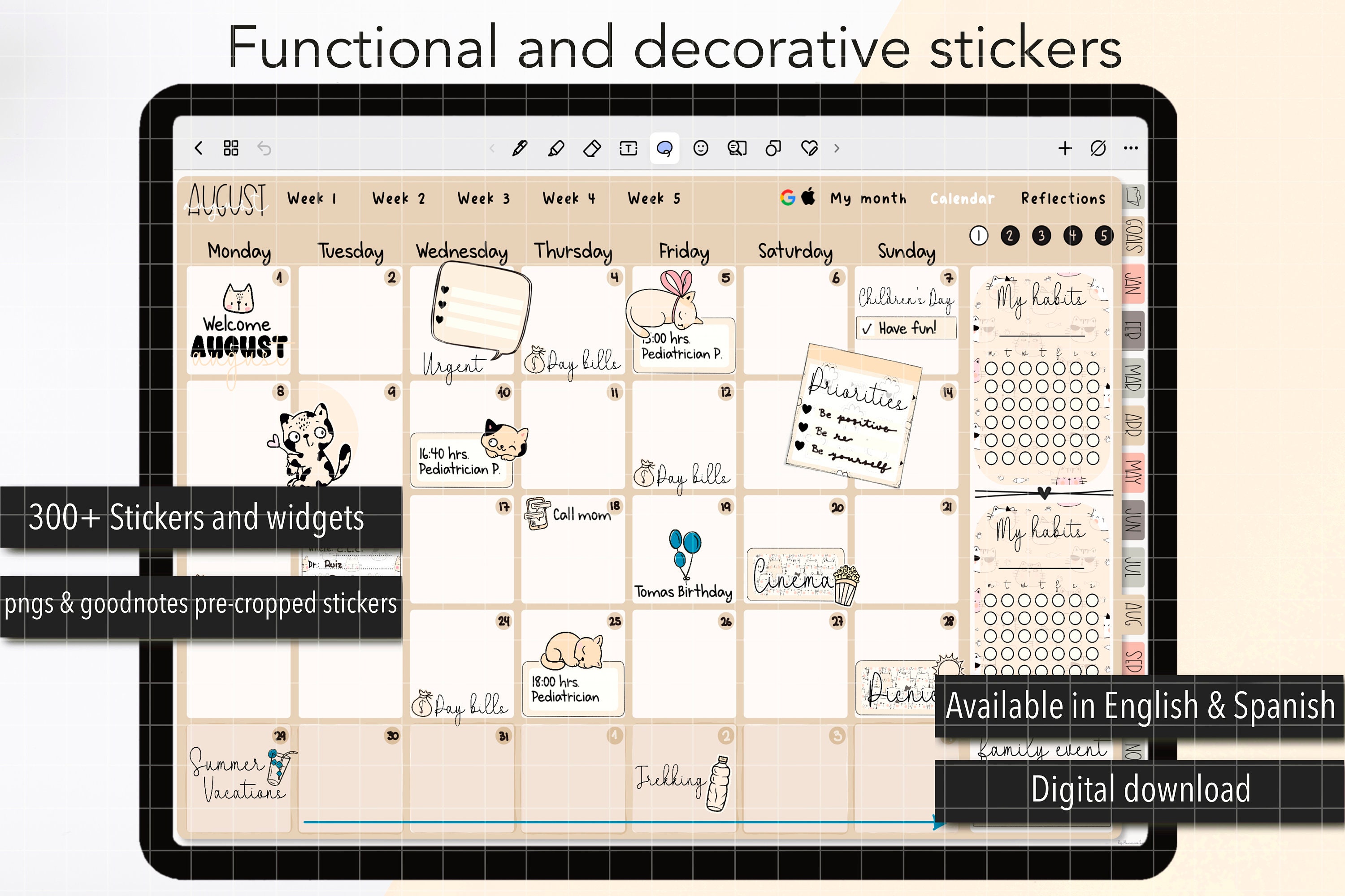300 DIGITAL STICKERS, Icons, and WIDGETS in English and Spanish ...