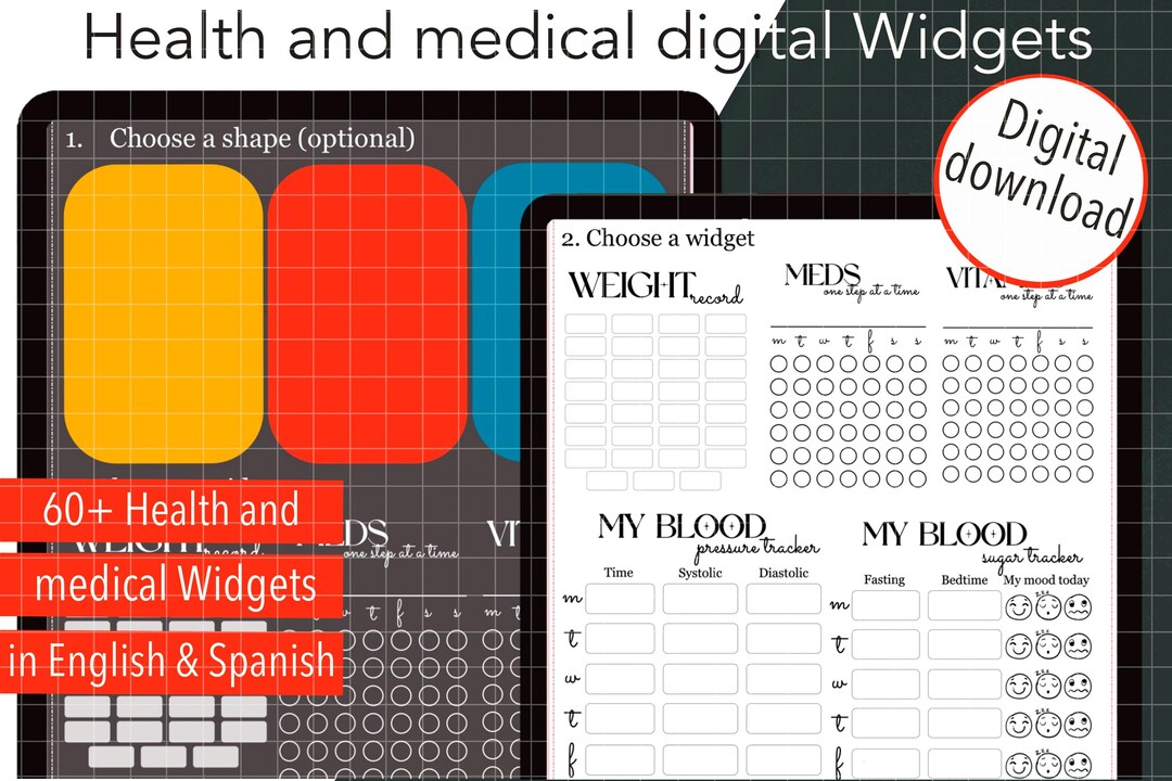 HEALTH FUNCTIONAL WIDGETS in English and Spanish. Stickers for ...