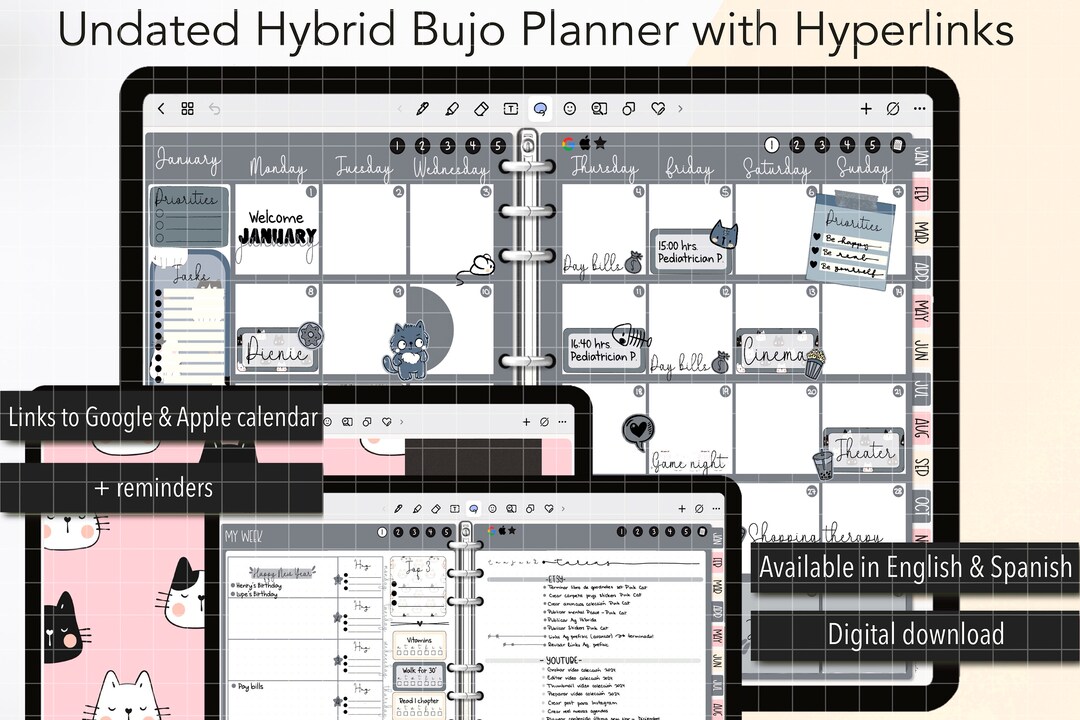 Undated Hybrid BULLET JOURNAL and Digital Planner in English and ...
