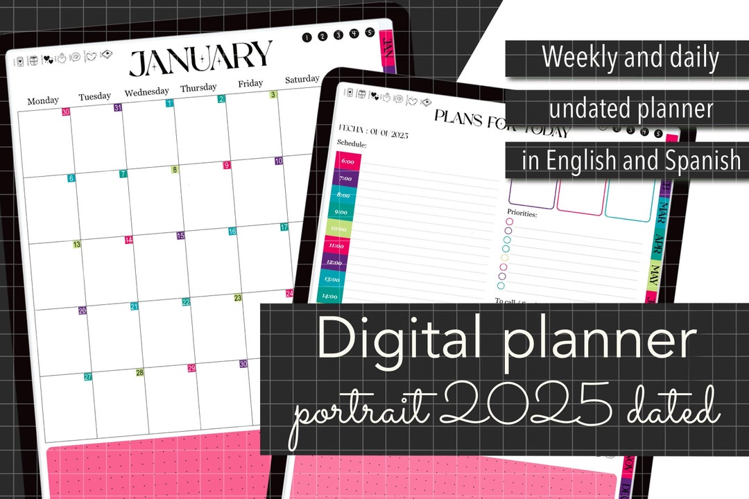 Weekly and Daily 2025 DATED DIGITAL PLANNER in English/spanish ...