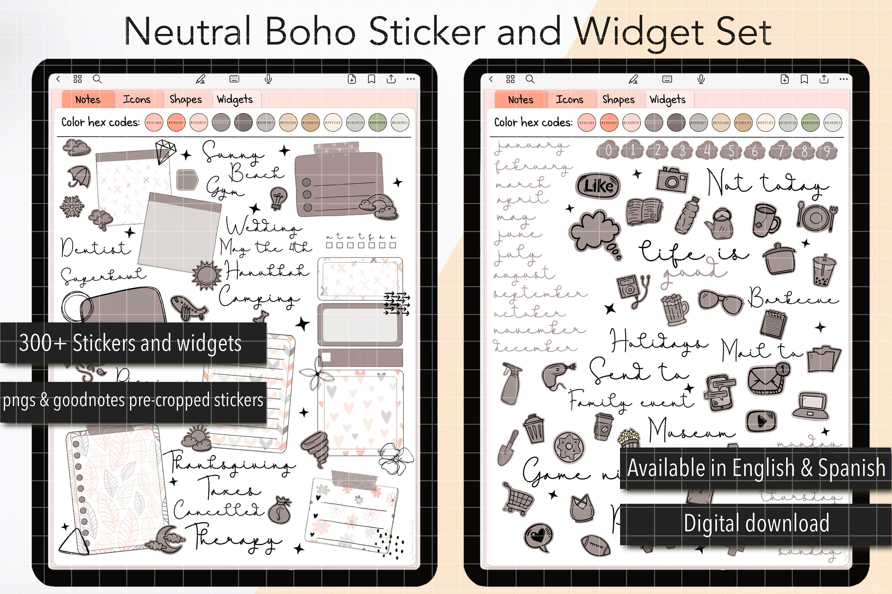 300+ DIGITAL STICKERS, Icons, and WIDGETS in English and Spanish ...