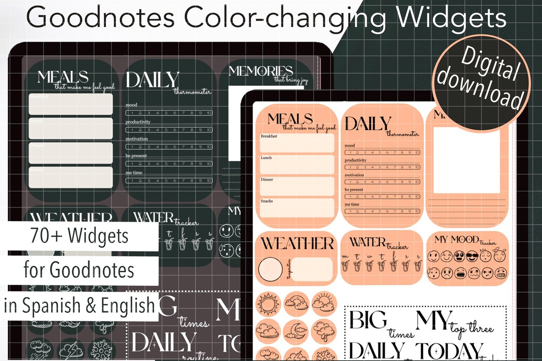 COLOR-CHANGING WIDGETS in English & Spanish for Goodnotes. Functional ...