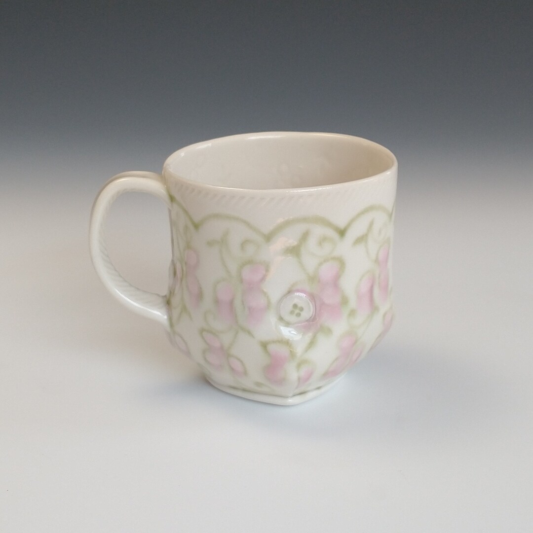 Small Porcelain Slab Built Mug With Embroidery and Buttons by Stacey ...