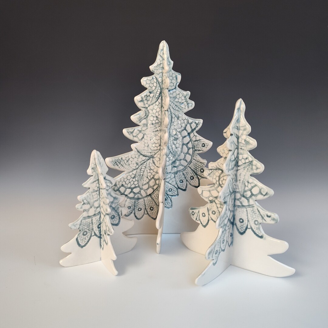 Blue and White Porcelain Tree Imprinted With Lace Doily by Stacey ...