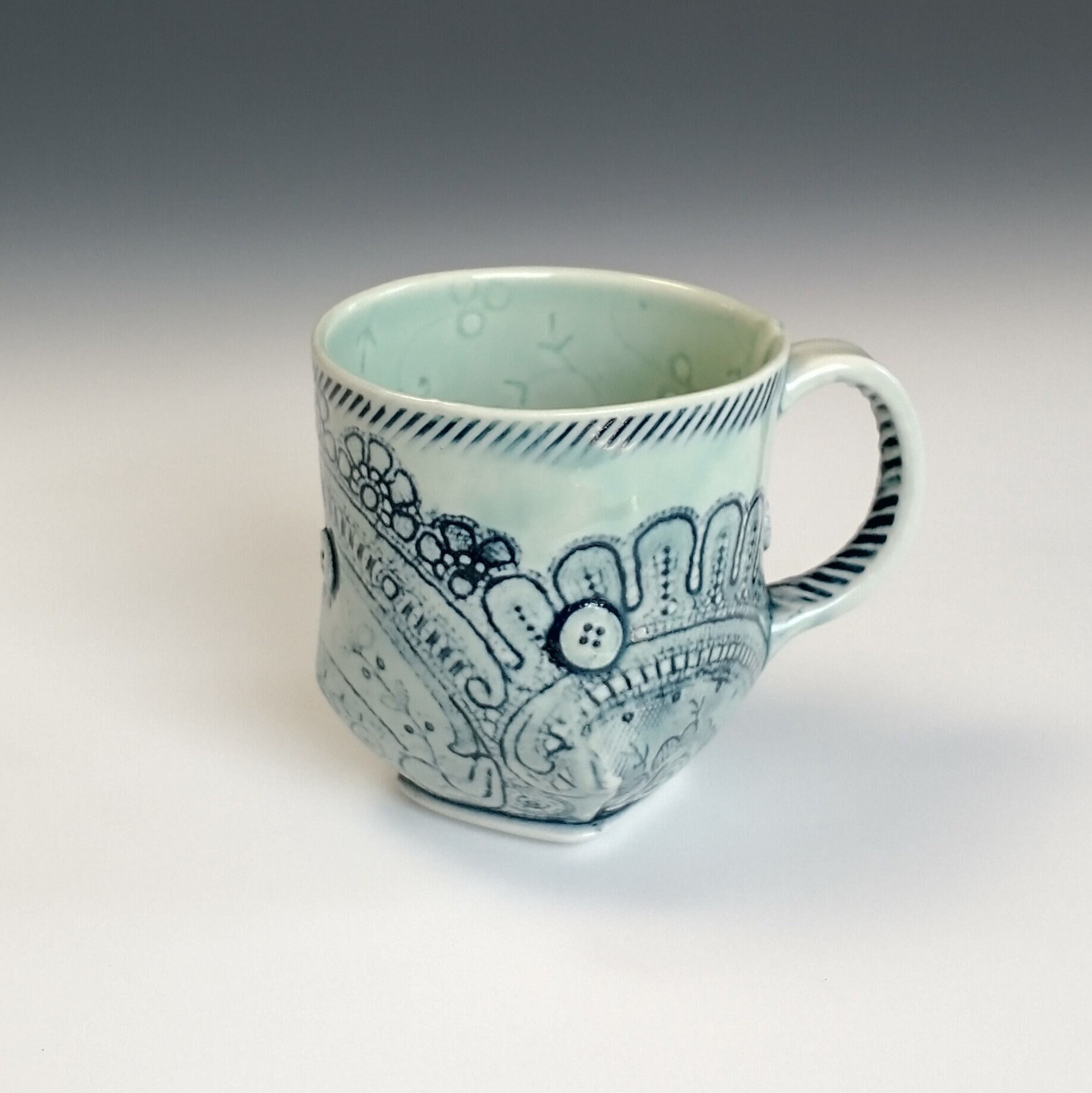 Small Porcelain Slab Built Mug With Lace and Buttons by Stacey ...