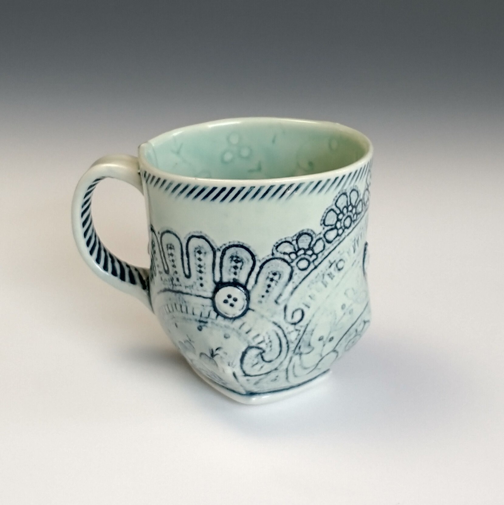 Small Porcelain Slab Built Mug With Lace and Buttons by Stacey ...