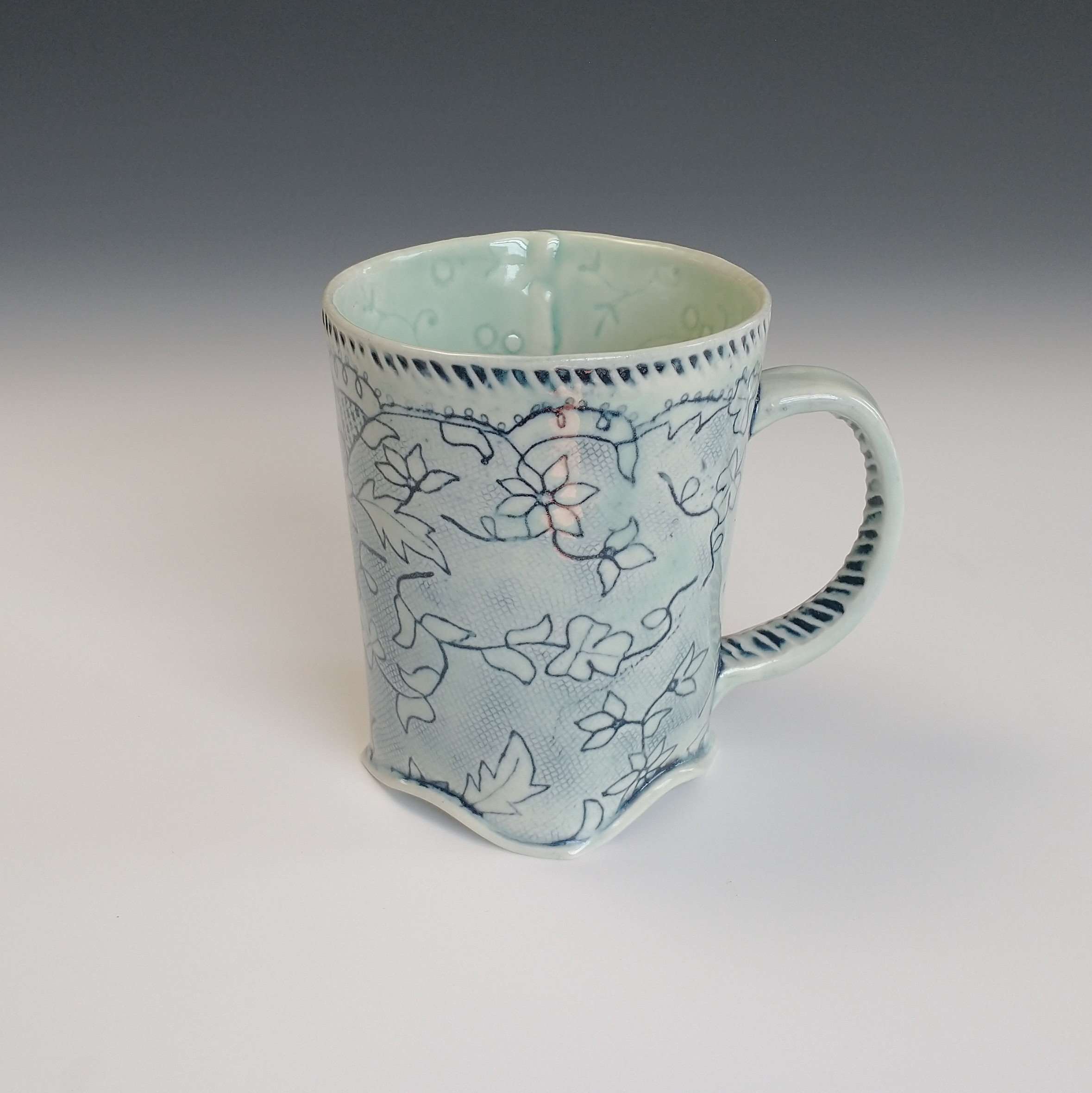 Porcelain Slab Built Mug With Buttons in Turquoise With Blue - Etsy