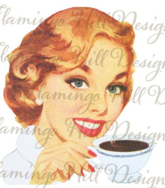 Retro Lady Holding Coffee/tea Cup | Etsy