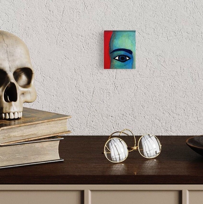 Small Original Eye Painting, Small Acrylic Painting Miniature on Canvas ...