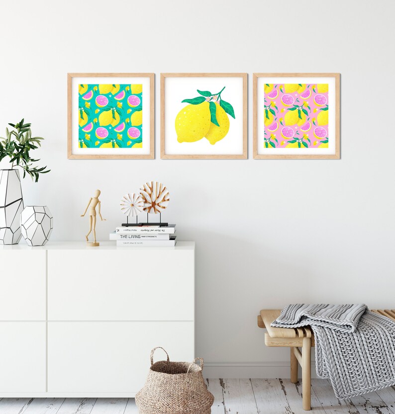 Lemon Art Set, Lemon Print, Kitchen Print, Kitchen Wall Art, Minimalist ...