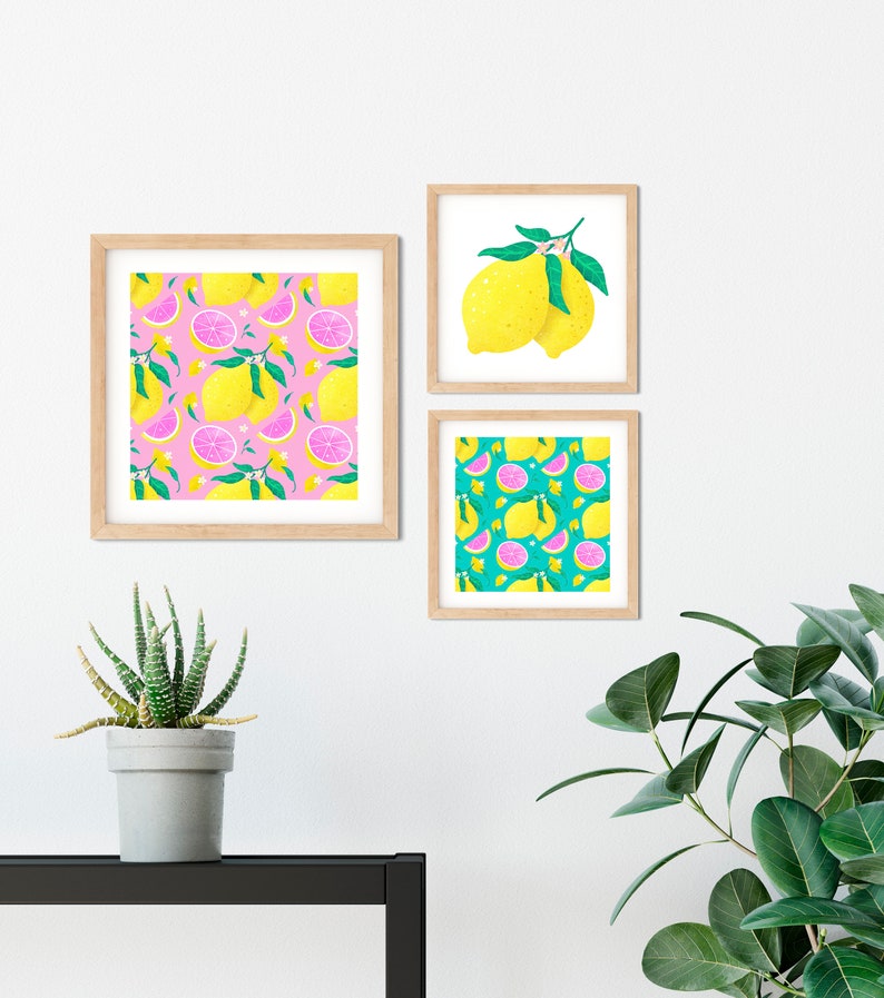 Lemon Art Set, Lemon Print, Kitchen Print, Kitchen Wall Art, Minimalist ...
