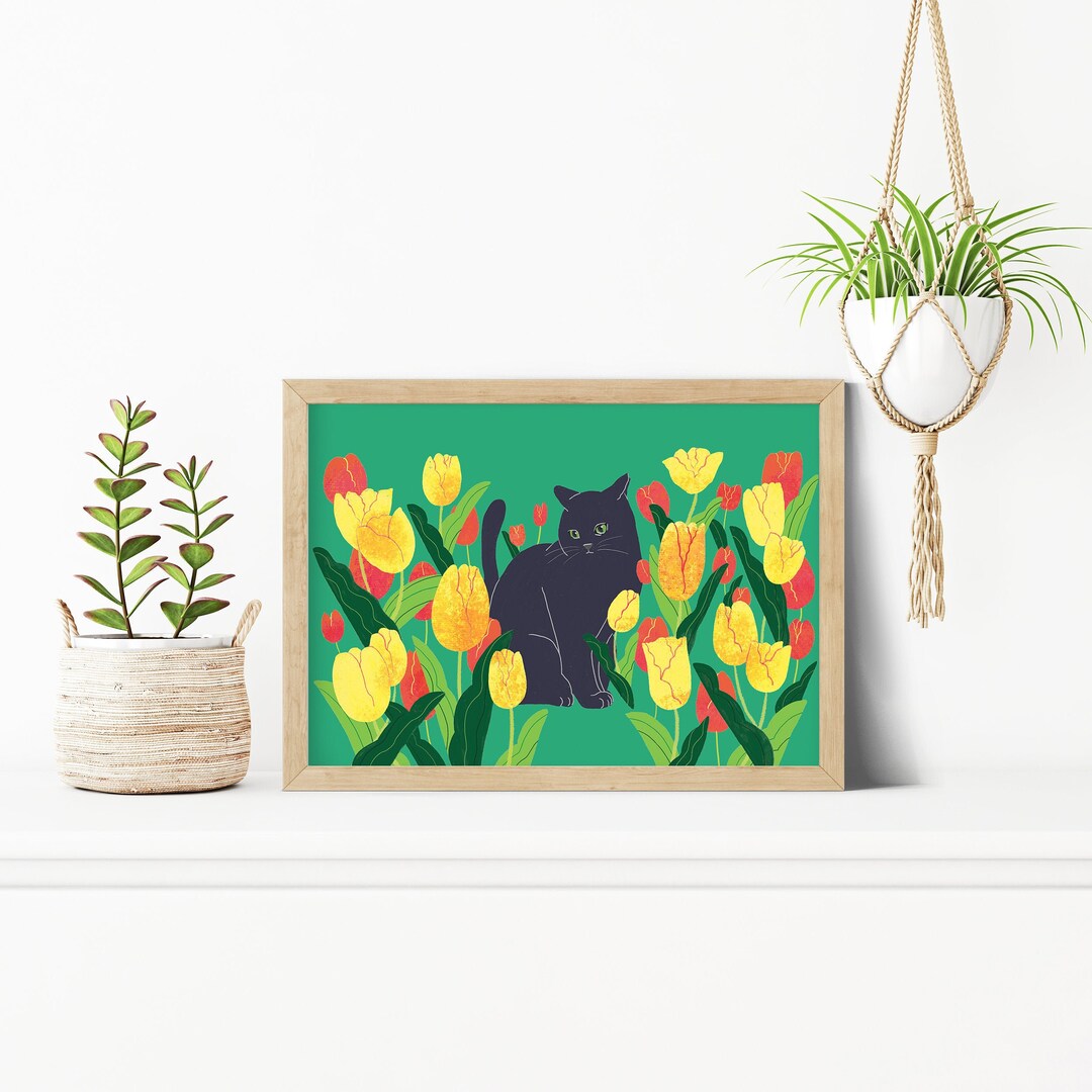 Cute Cat Nursery Art Print, Cat Nursery Art, Cat Poster, Black Cat Art ...