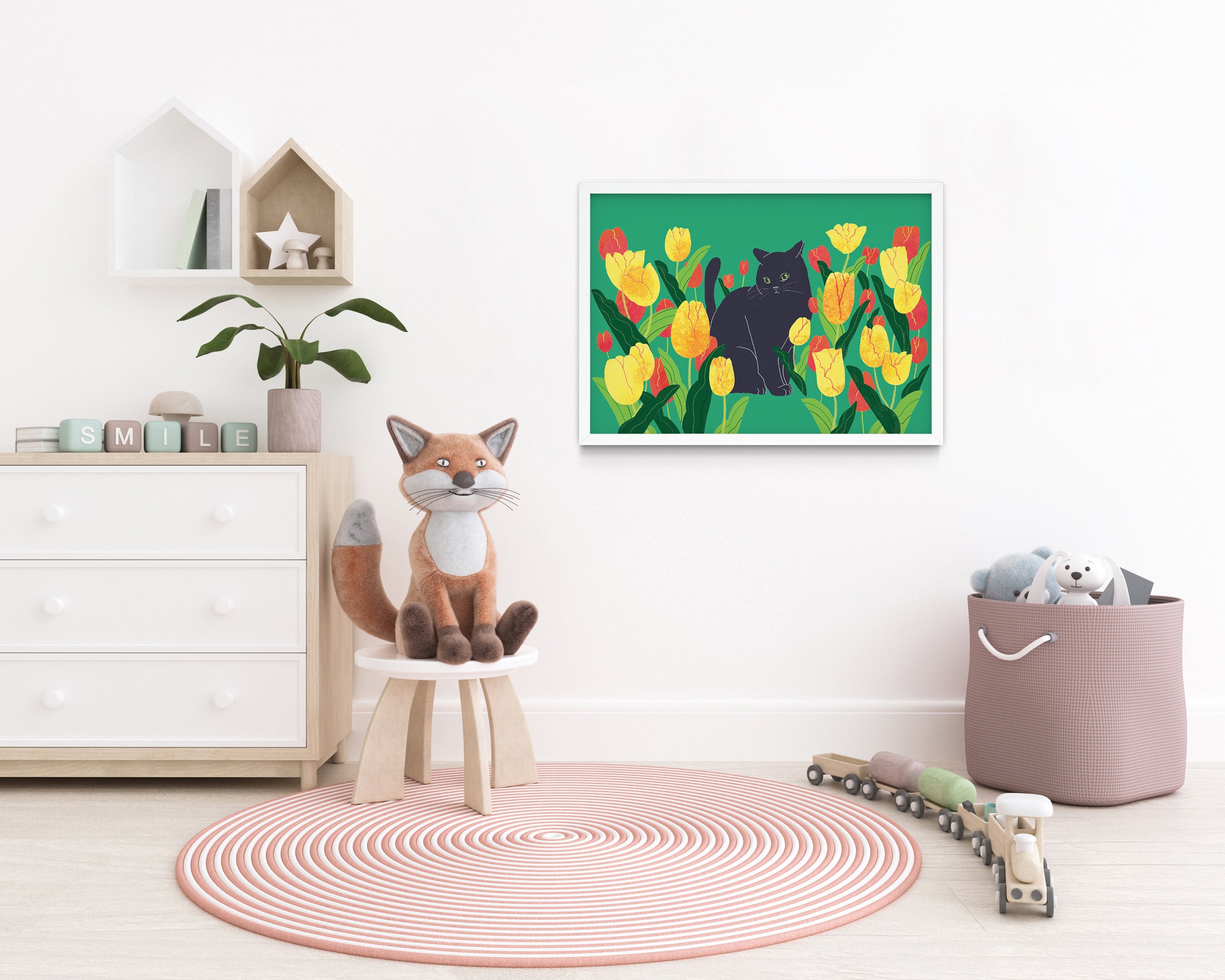 Cute Cat Nursery Art Print, Cat Nursery Art, Cat Poster, Black Cat Art ...