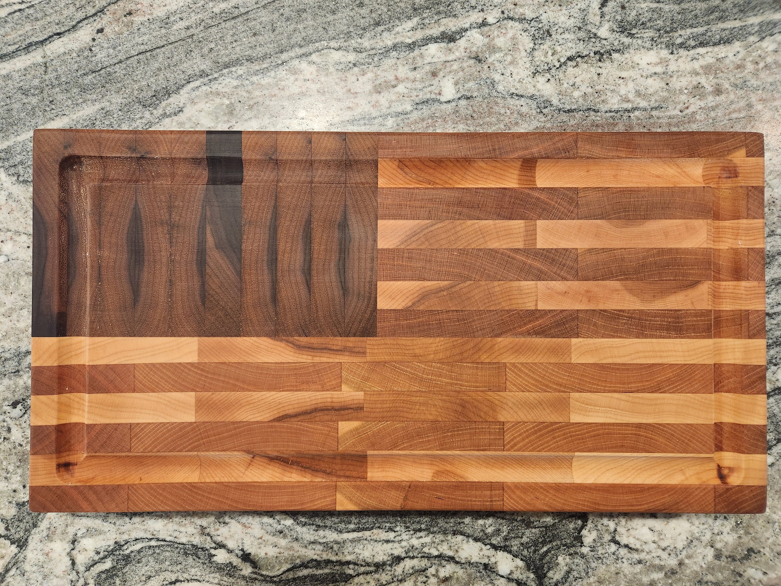 Large End-grain American Flag Butcher Block Made From Maple, Cherry ...