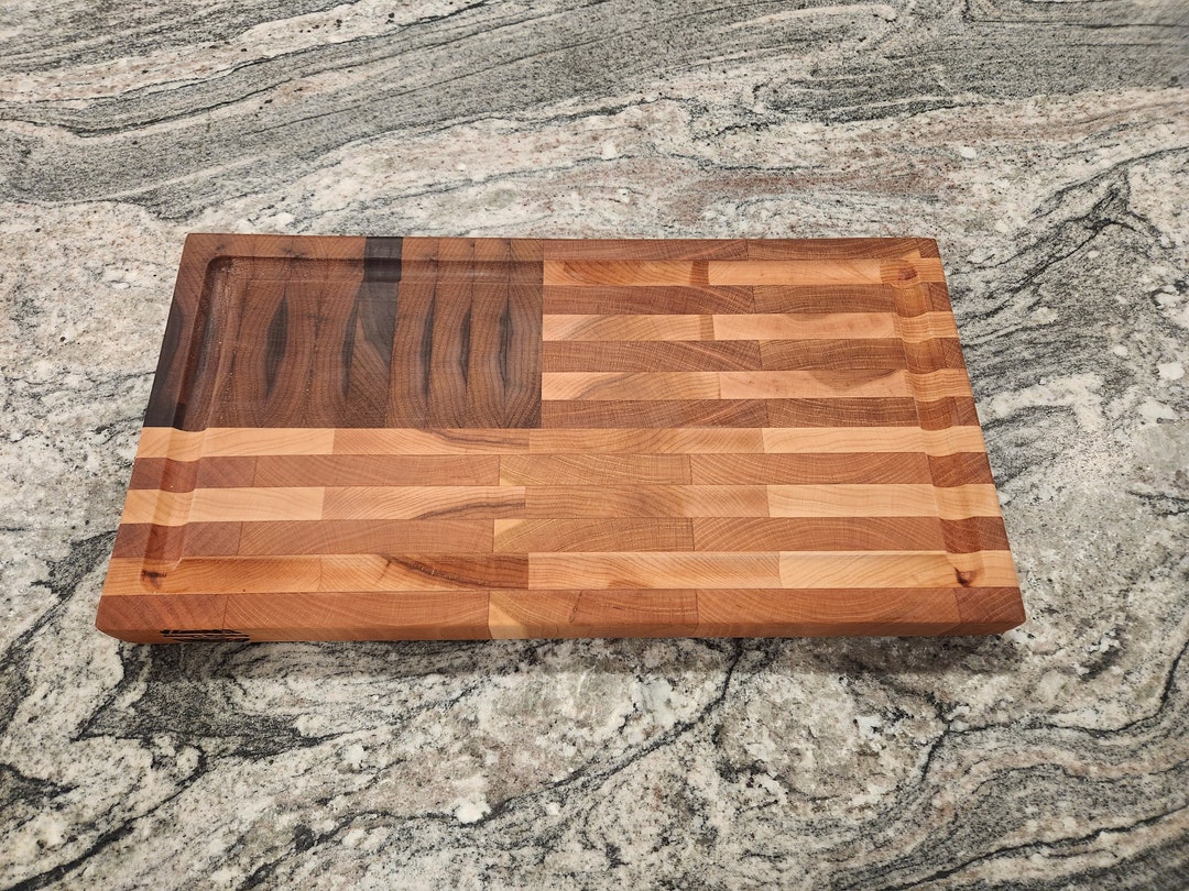 Large End-grain American Flag Butcher Block Made From Maple, Cherry ...