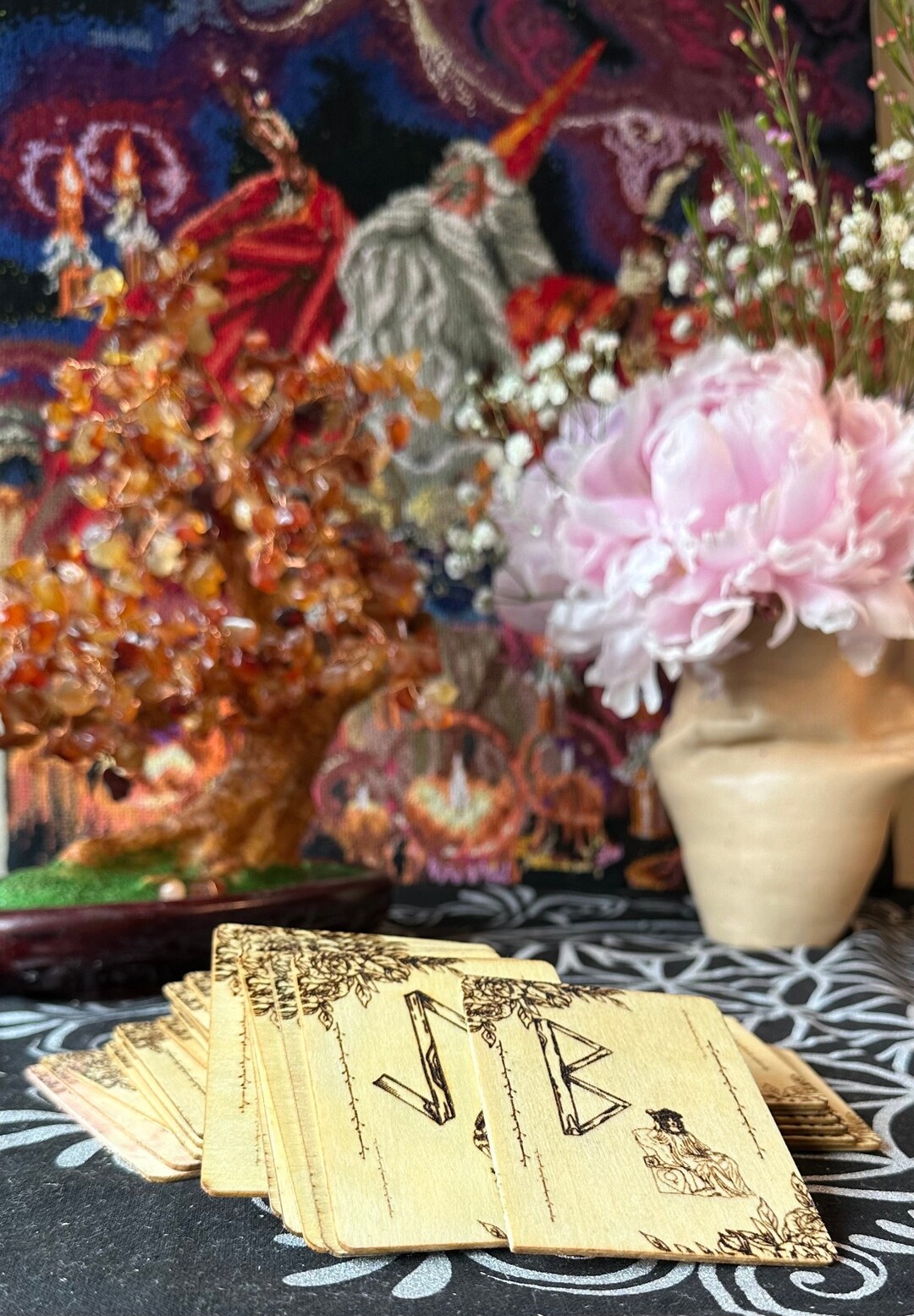 RUNE/TAROT Wood Cards Deck in Leather Box With Guide for Reading for ...