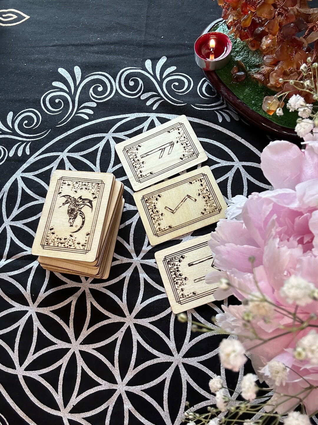 RUNE CARD DECK With Mushrooms/wooden Card Deck in Leather Box/beginner ...