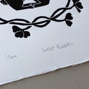 Lucky Rabbits - Original Limited Edition Linocut Print, Rabbits and ...