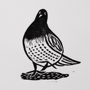 Chubby Pigeon Linocut Print, Pigeon Lino Print, Dove Handprinted, Bird ...
