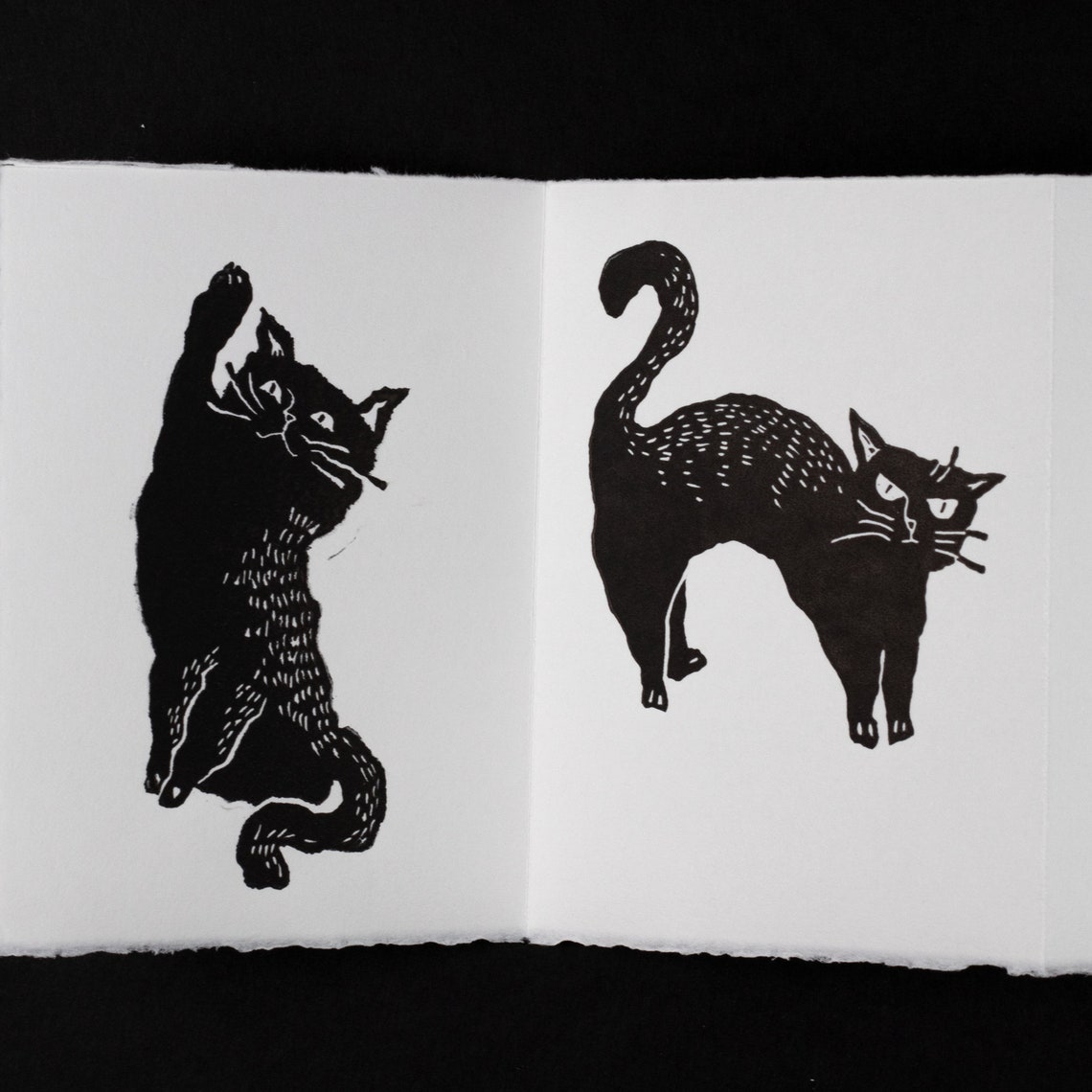 6 Black Cats Linocut Print Cats Lino Block Print Cats on | Etsy