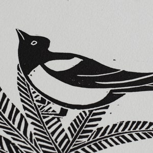 Magpie Linocut Print, Magpie Original Print, Bird Handprinted, Bird Art ...