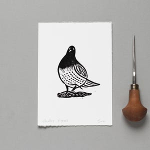 Chubby Pigeon Linocut Print, Pigeon Lino Print, Dove Handprinted, Bird ...