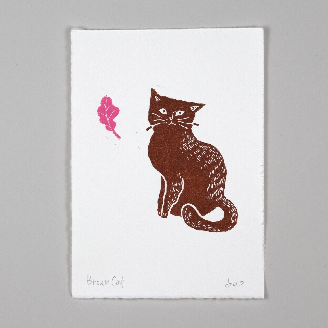 Brown Cat Linocut Print Cute Cat Lino Block Printing Cat | Etsy UK