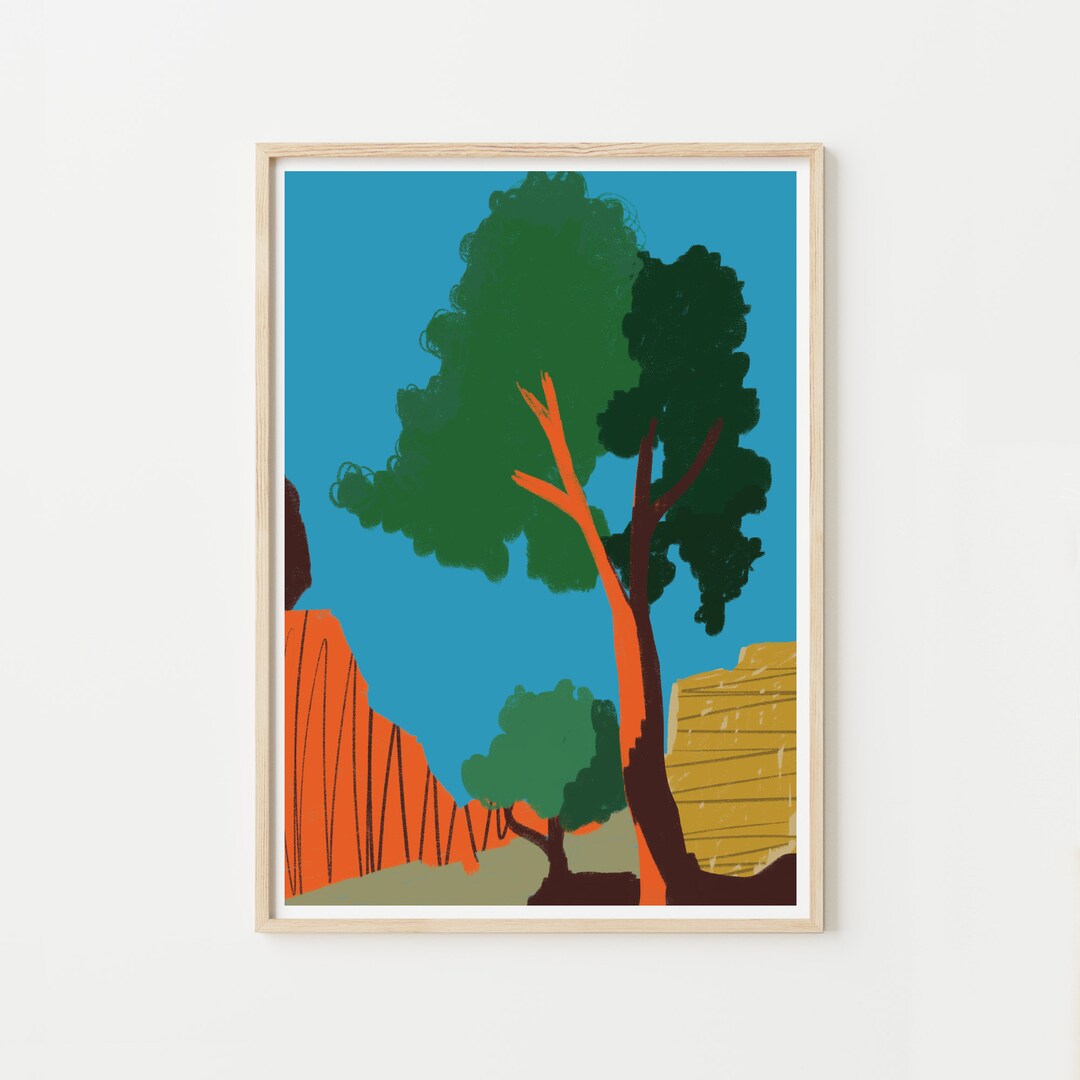 Tree With Blue Sky Print, Modern Wall Art, Nature Illustration ...
