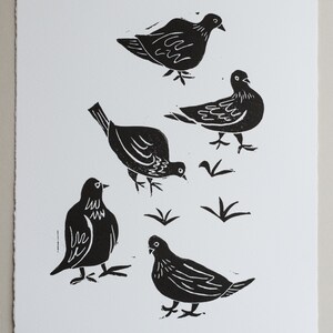 Five Pigeons Linocut Print, Pigeons Lino Print, Dove Handprinted, Bird ...