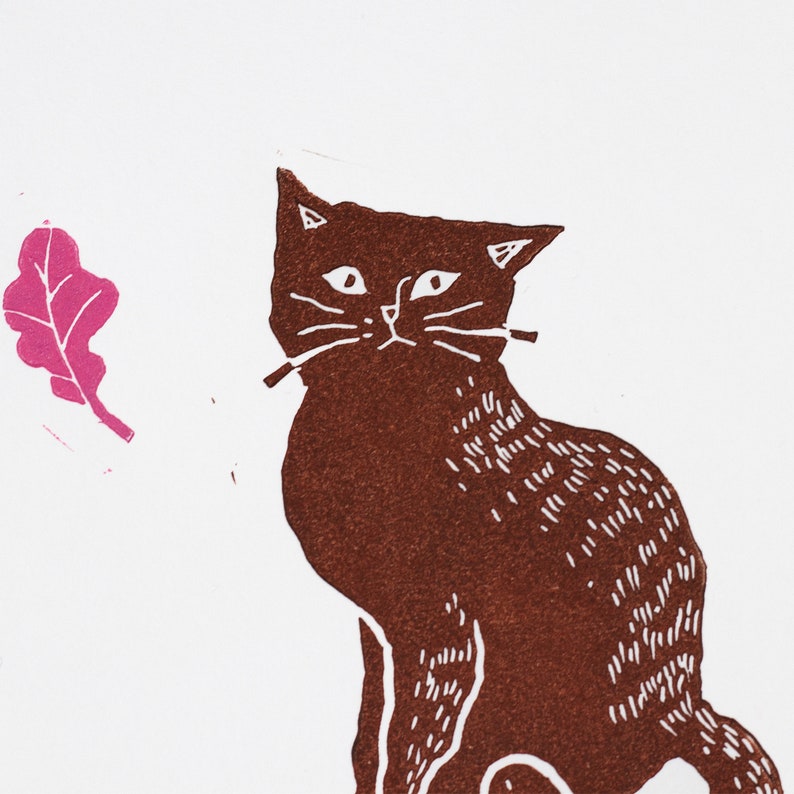 Brown Cat Linocut Print Cute Cat Lino Block Printing Cat | Etsy UK