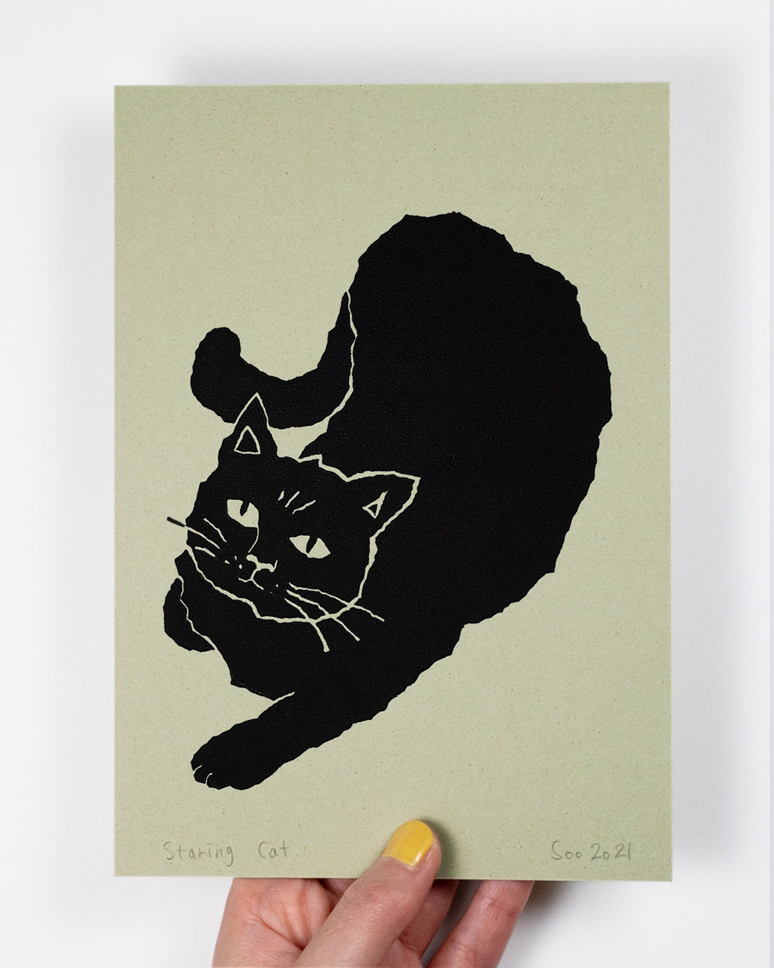 Staring Cat Linocut Print Black Cat Lino Block Print - Etsy UK