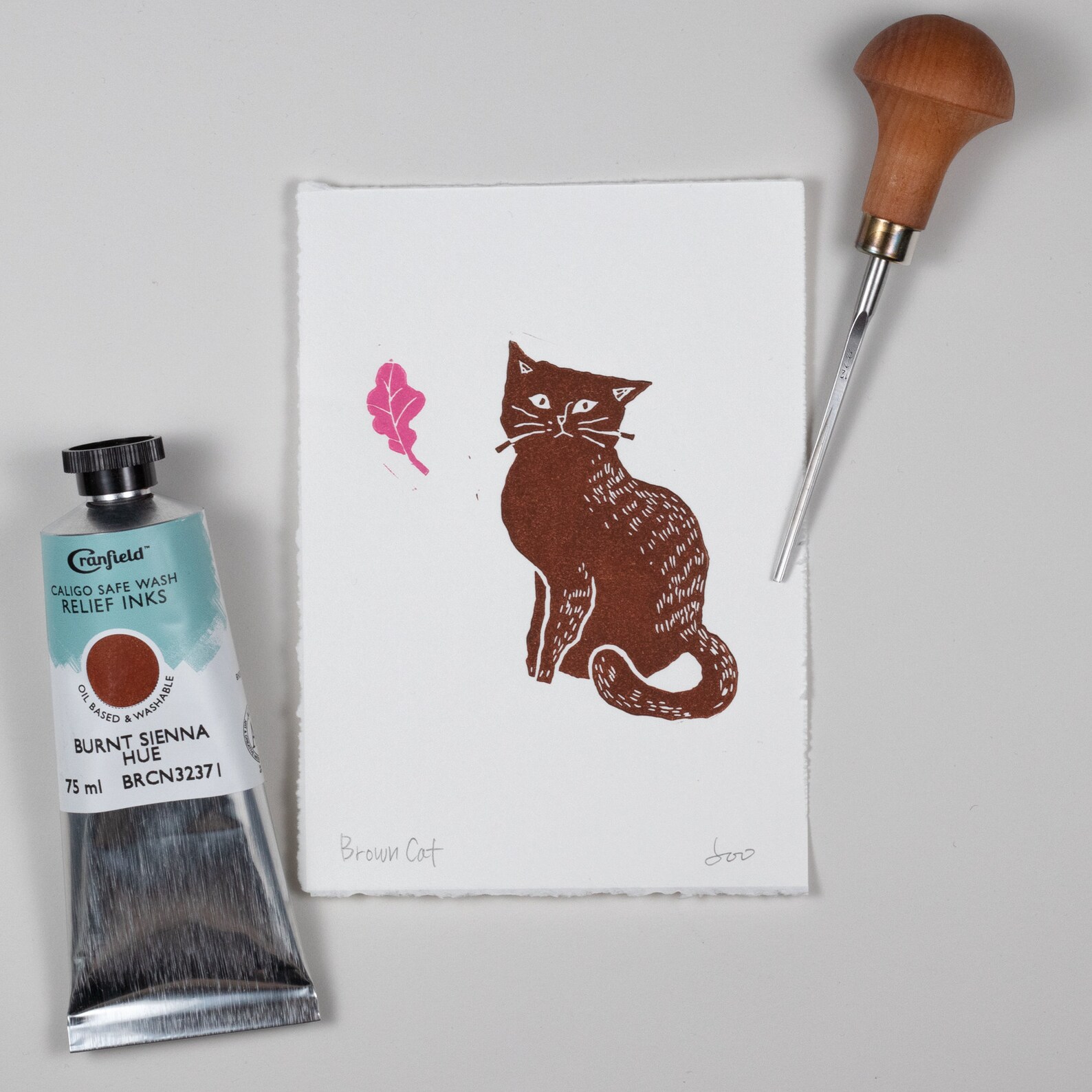 Brown Cat Linocut Print Cute Cat Lino Block Printing Cat | Etsy