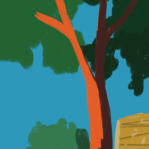 Tree With Blue Sky Print, Modern Wall Art, Nature Illustration ...