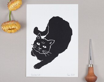 Cat Block Print | Etsy