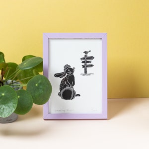 Travelling Rabbit Linocut Print, Bunny Lino Print, Rabbit With a ...