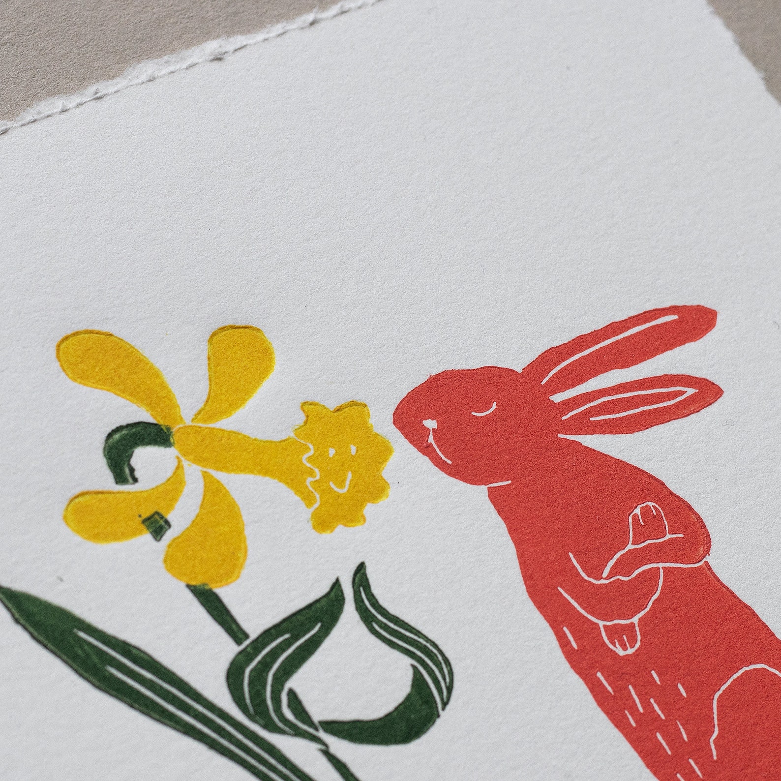 Rabbit and Daffodil Linocut Print Easter Bunny & Daffodil | Etsy