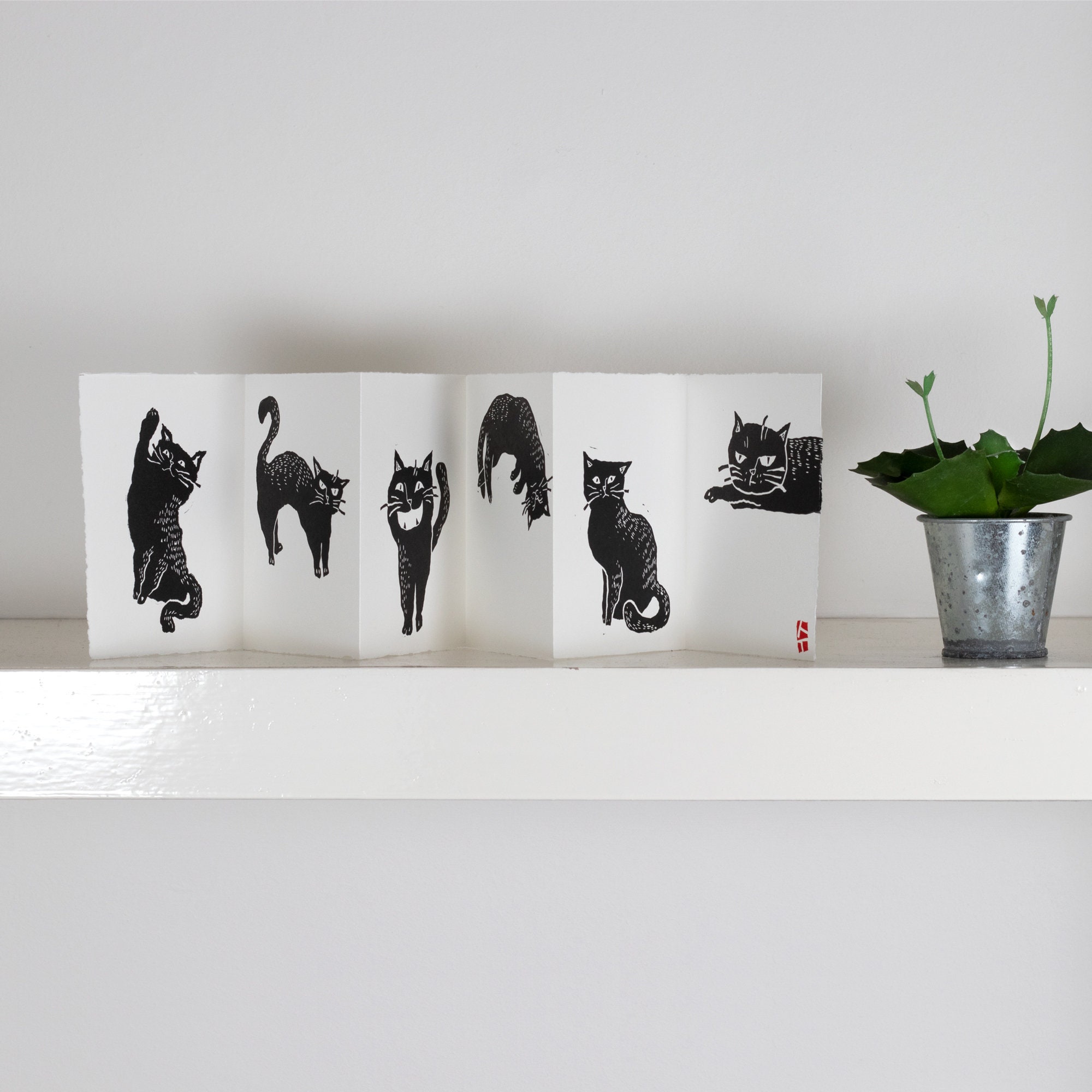 6 Black Cats Linocut Print Cats Lino Block Print Cats on | Etsy