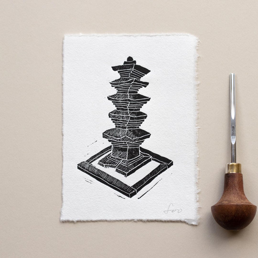 Stone Pagoda Linocut Print, Korean Pagoda Original Print, Pagoda ...