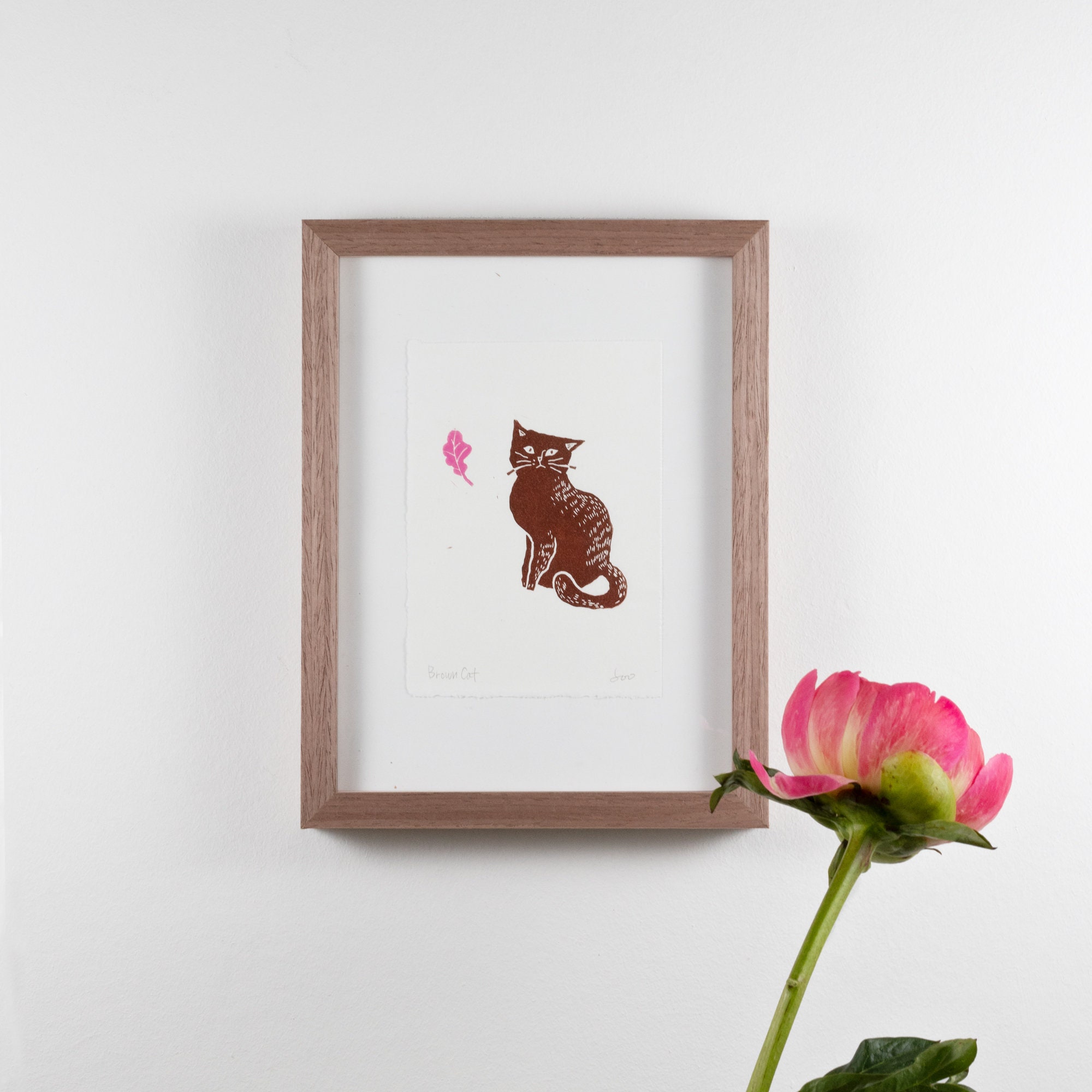 Brown Cat Linocut Print Cute Cat Lino Block Printing Cat | Etsy UK