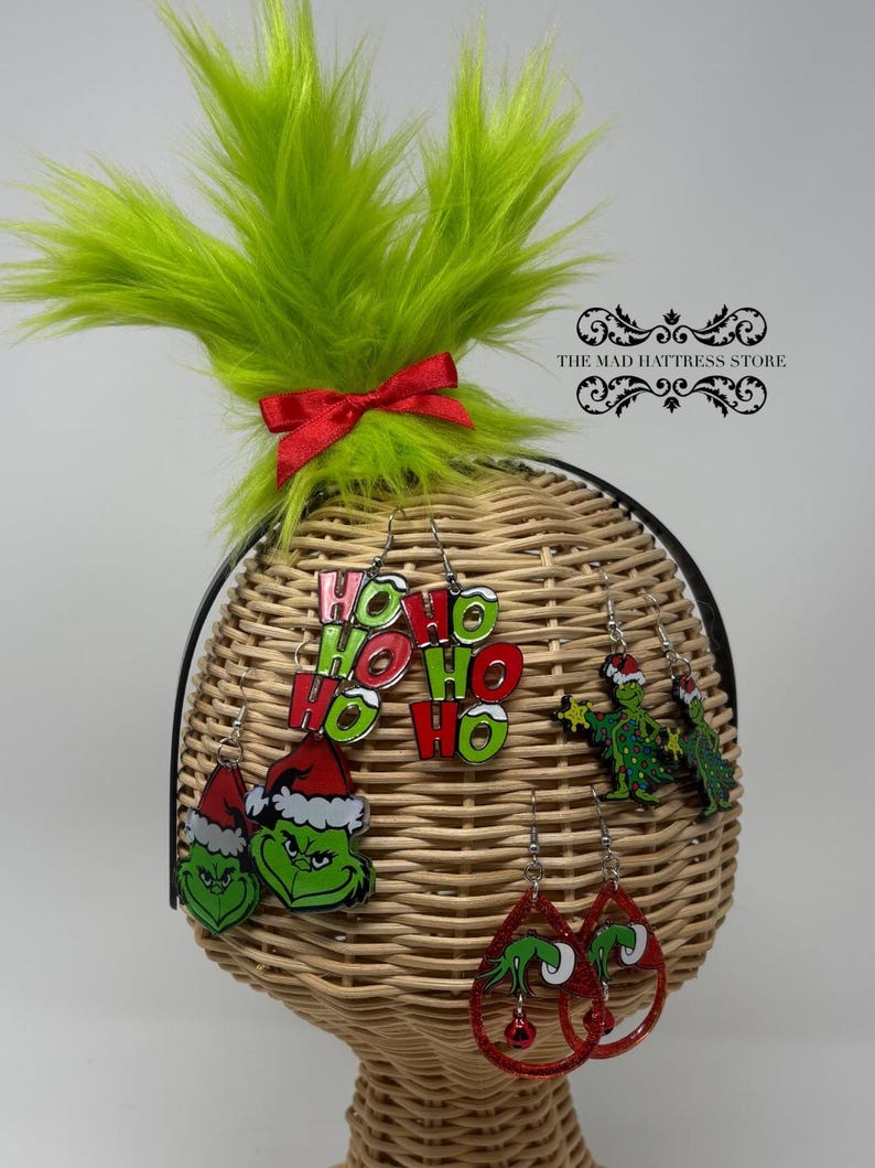 Grynch Green Fur Headband: Whimsical Holiday Party Fascinator - Etsy