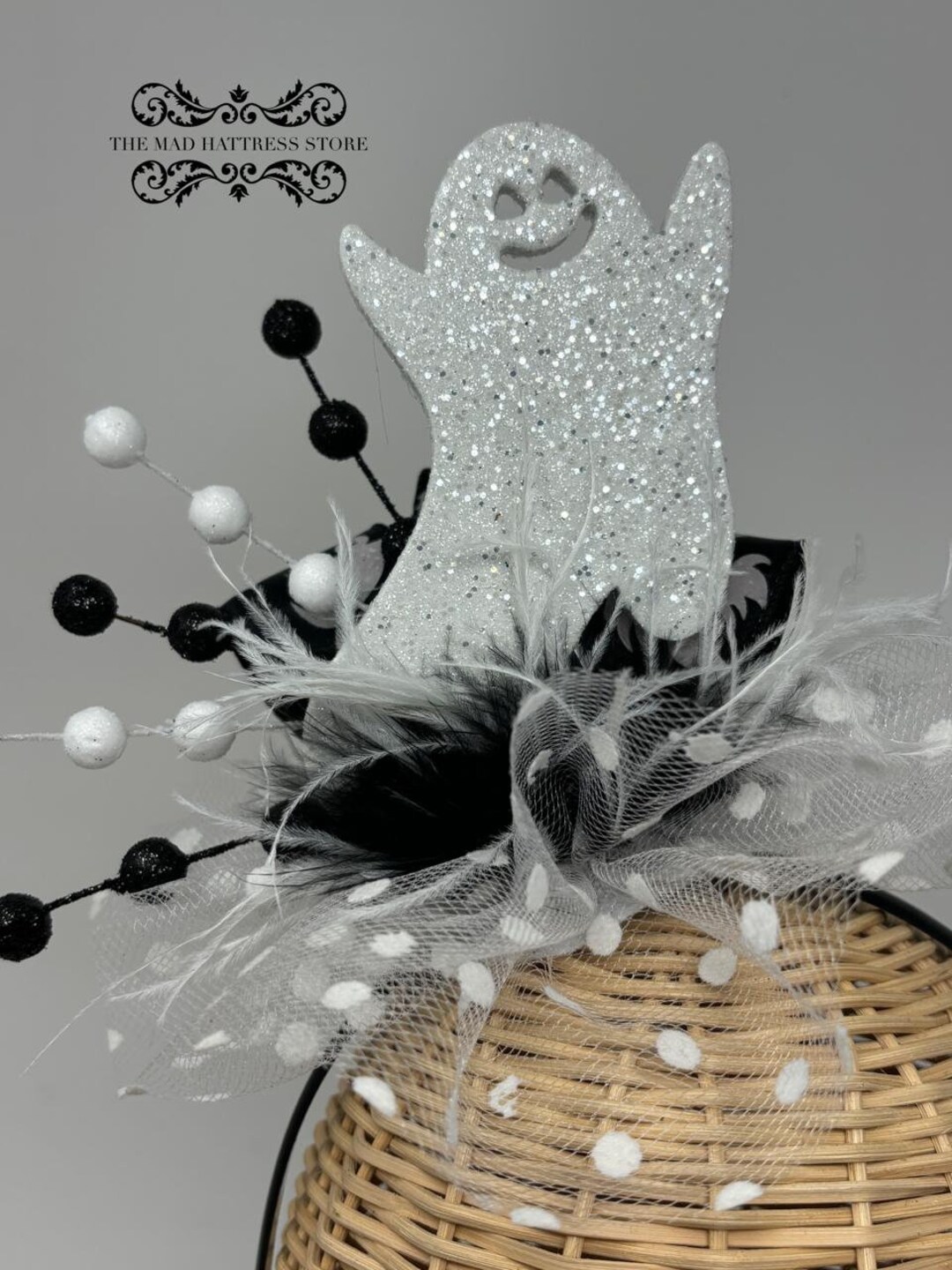 Black/white/ghost/fascinator/headband/headpiece/elegant/costume/party ...