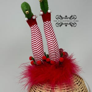 Elf Down Headband/fascinator/headpiece Red Stripe Legs Christmas ...